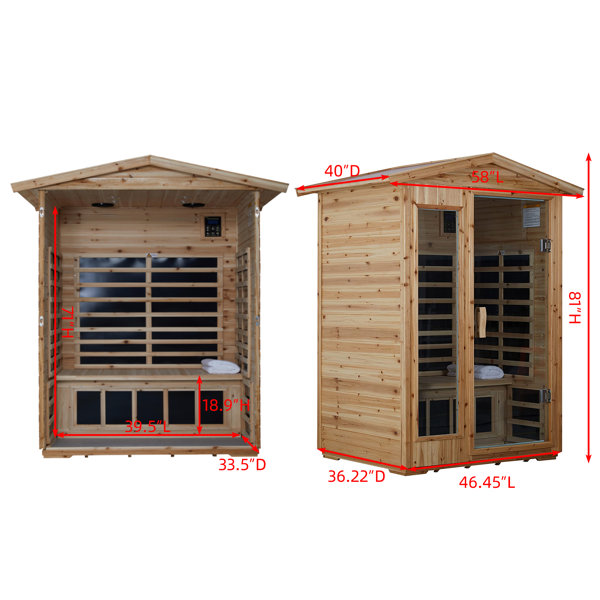 KISRAIS Outdoor 2 Person Far Infrared Sauna withstand Outdoor Temp -5℉-104℉ Low EMF Sauna Room ...
